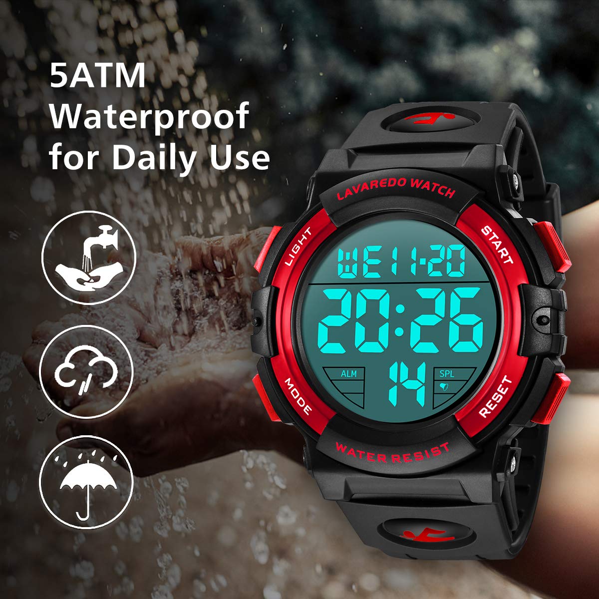 Buy L LAVAREDO Mens Digital Watch - Sports Military Watches Waterproof ...