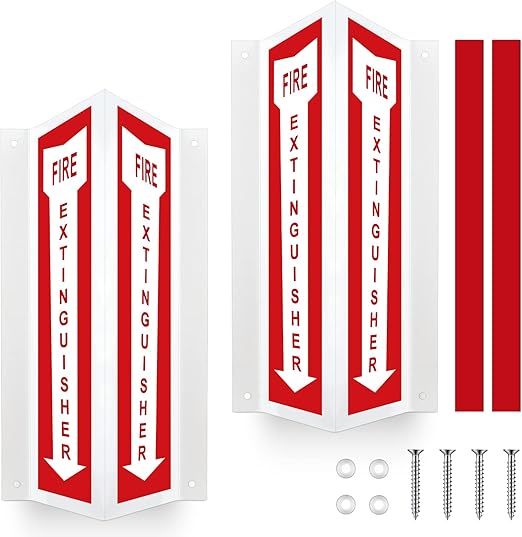 Therwen 2 Sets 3D Fire Extinguisher Sign Arrow Down Fire Projection ...