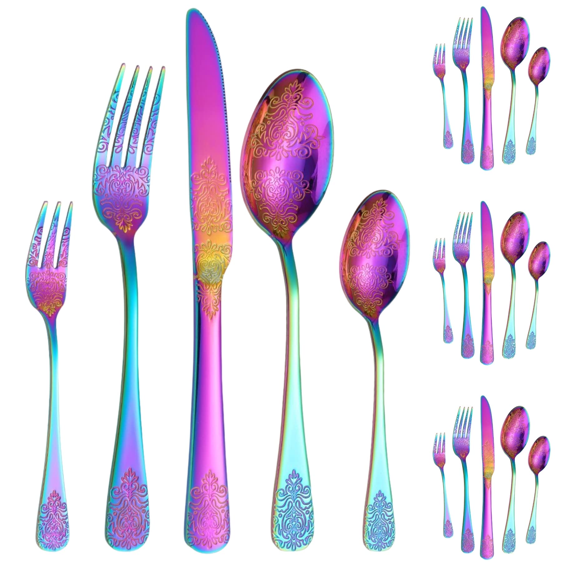 Amazon.com | Vilihkc Colorful Flatware Set 20 Piece, Stainless Steel ...