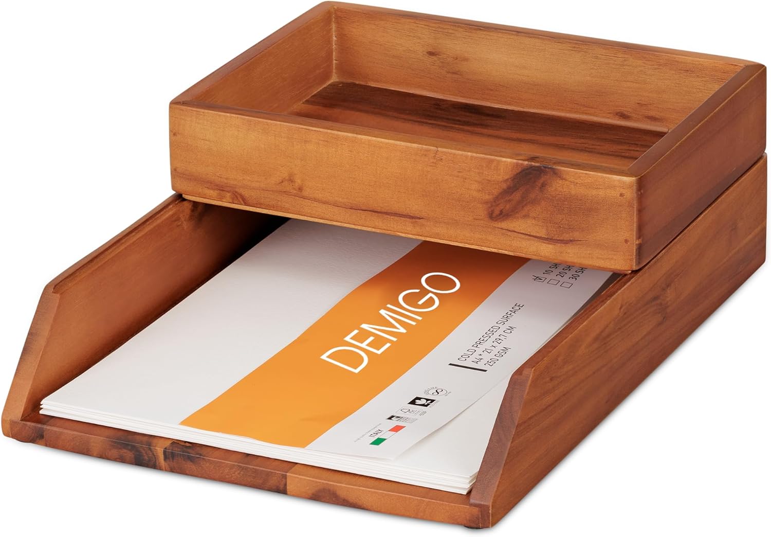 Amazon.com: Demigo Desk Organizer Letter Tray Set of 2, Acacia Wood ...