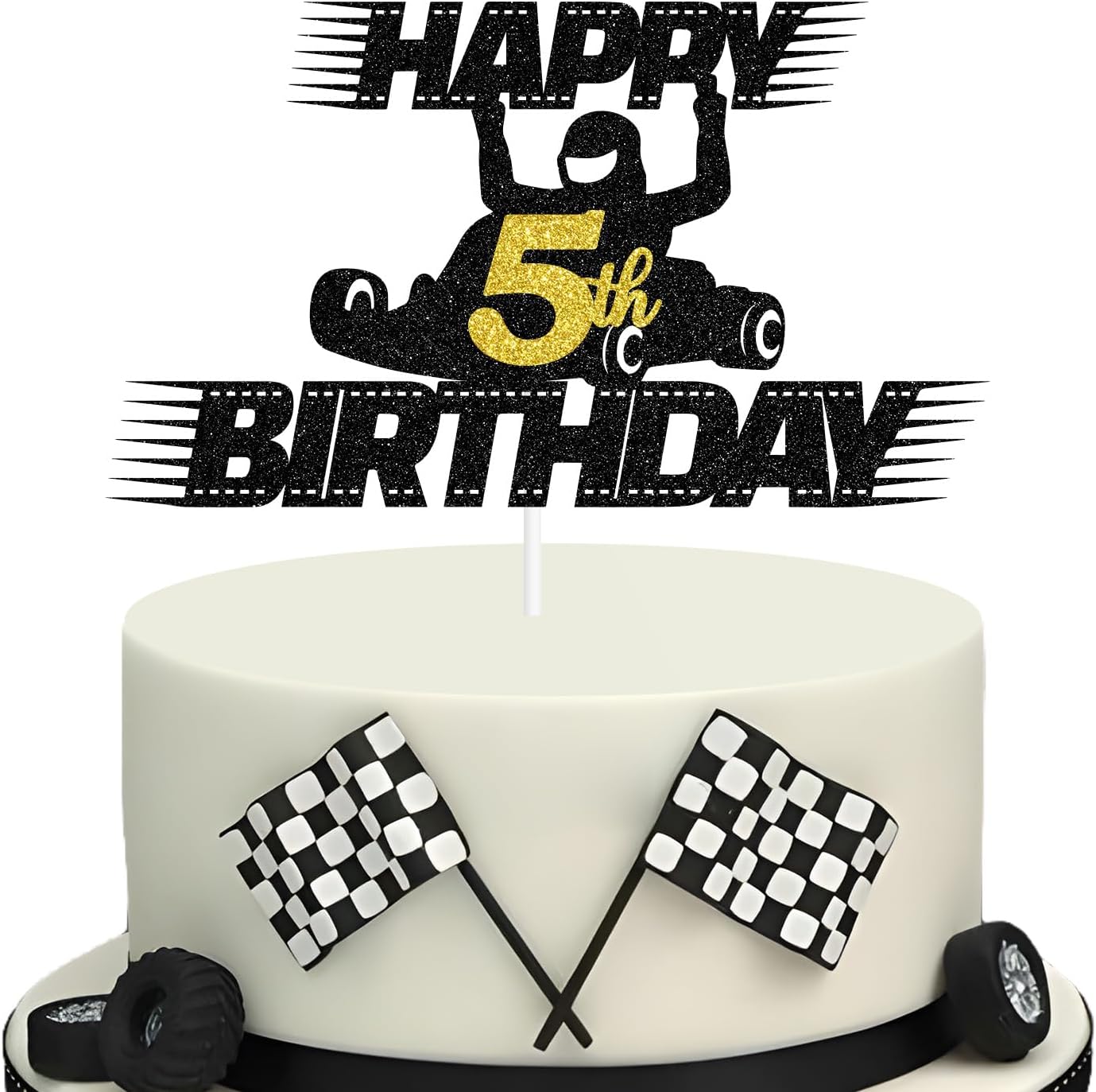 Amazon.com: GJdundun Racing Car Happy 5th Birthday Cake Topper, Hi Five ...