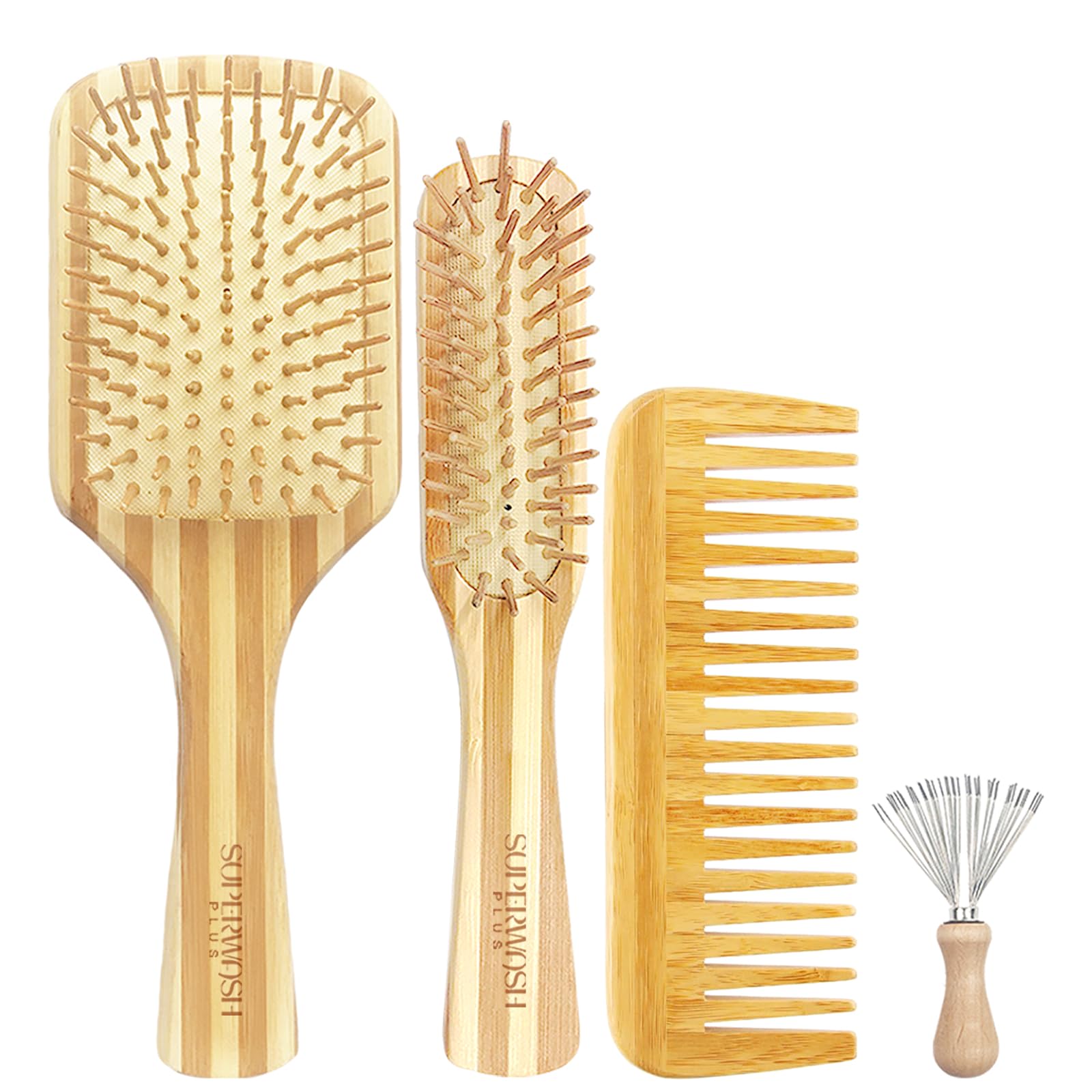 Amazon.com : Bamboo Hair Brush Comb Set for Women Men, Wood Bristle ...