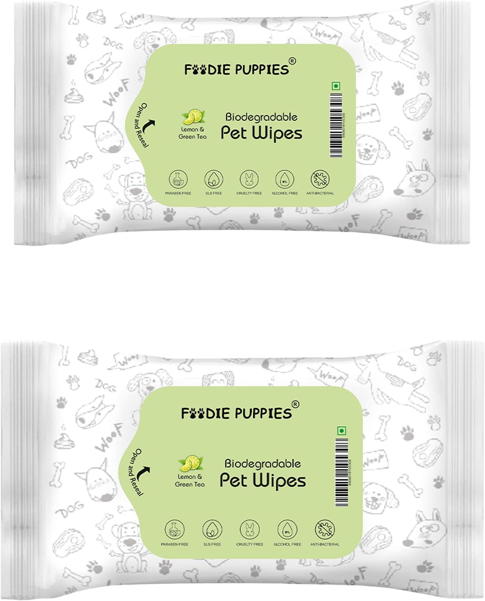 Foodie Puppies Pet Ear Biodegradable Anti-Bacterial Wipes (10 Wipes X 2 ...