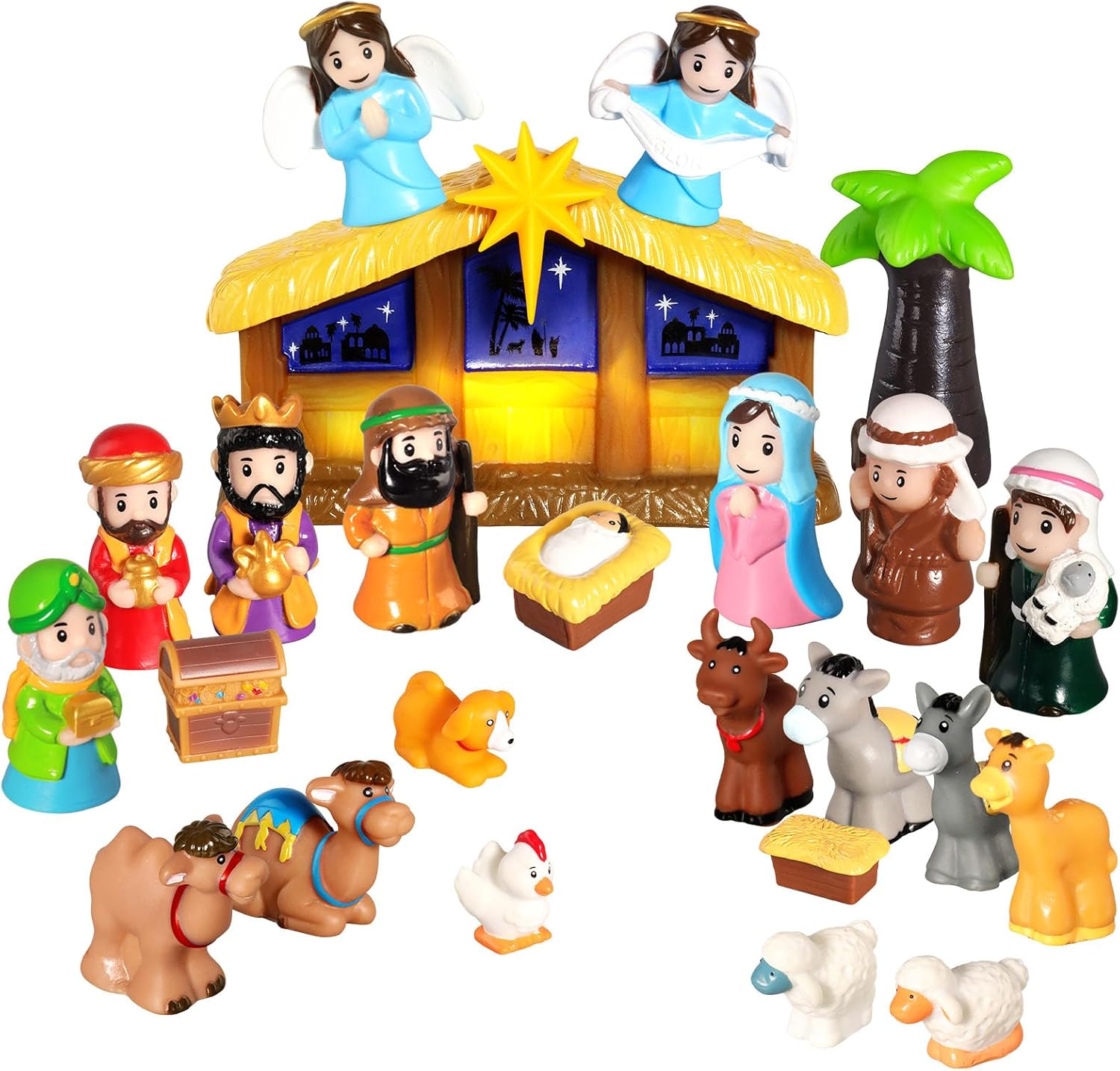 25 Pc Nativity Set for Kids with Lights - Christmas Story Figures ...