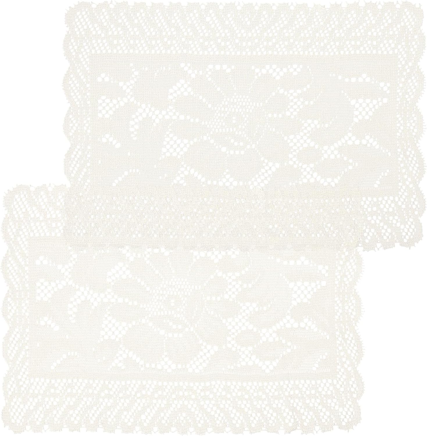Amazon.com: 2 Pcs Rectangle Lace Placemats, Handmade Cotton Crochet ...