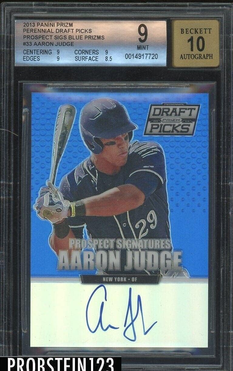 2013 Panini Prizm Aaron Judge RC Rookie BLUE PRIZM #48/75 BGS 9 AUTO 10 ...