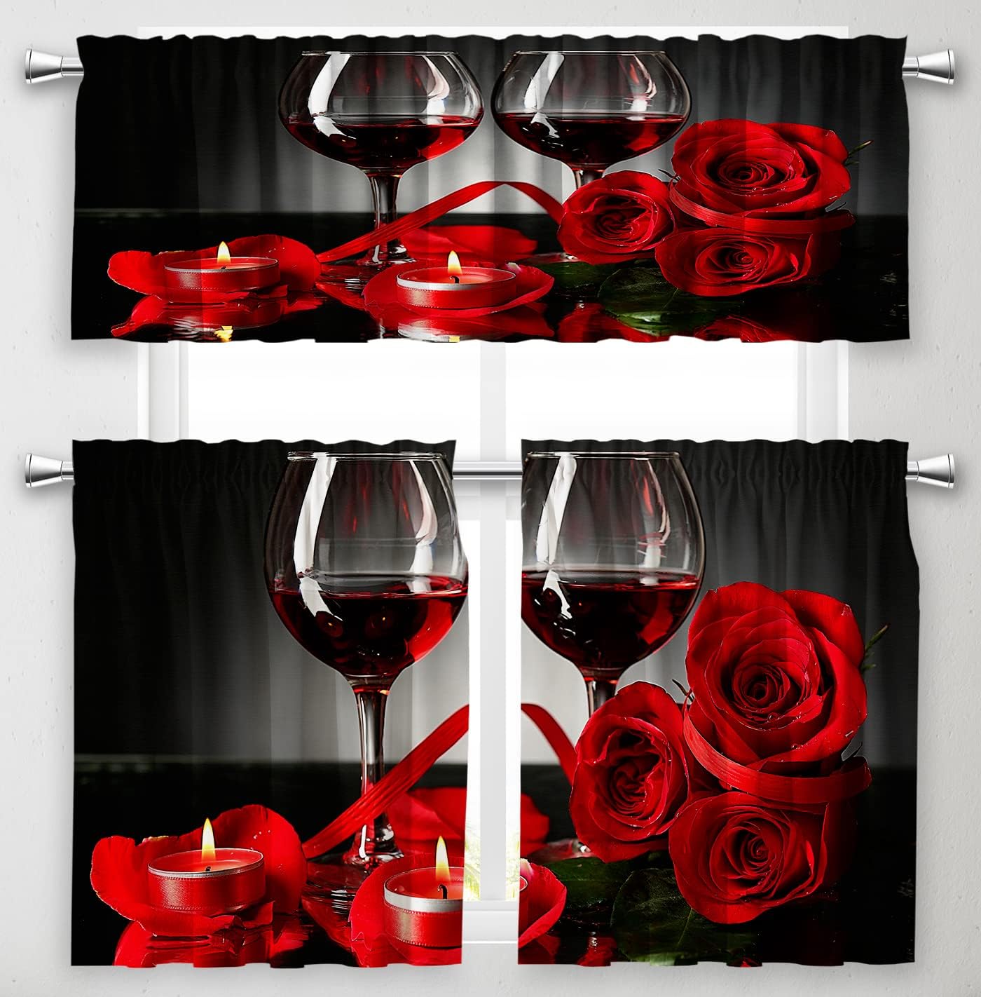 Amazon.com: FNLNDO Red Wine Rose Kitchen Curtains and Valances Set 3 ...