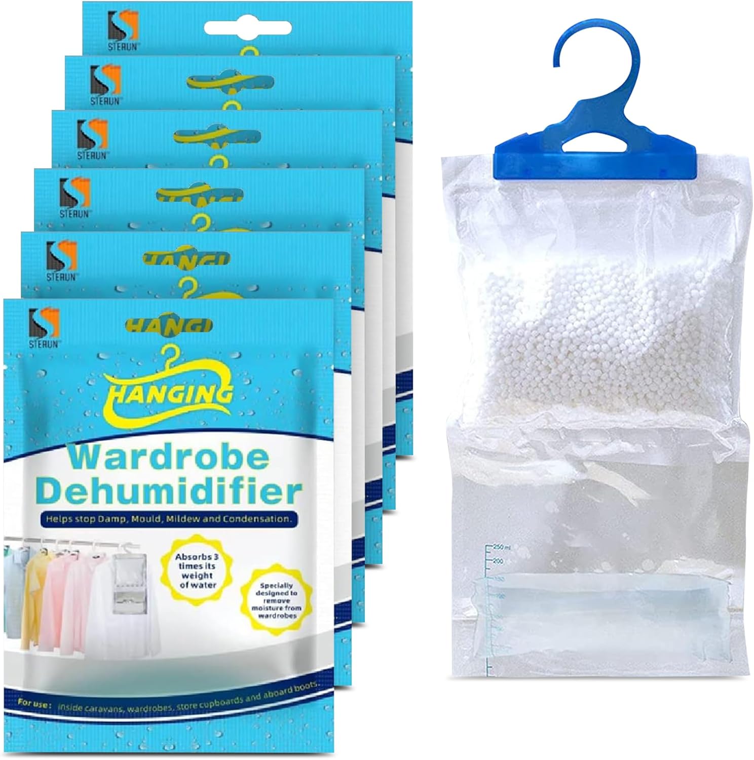 STERUN 6 Wardrobe Dehumidifier Hanging Bags With Leak Proof Storage Bag ...