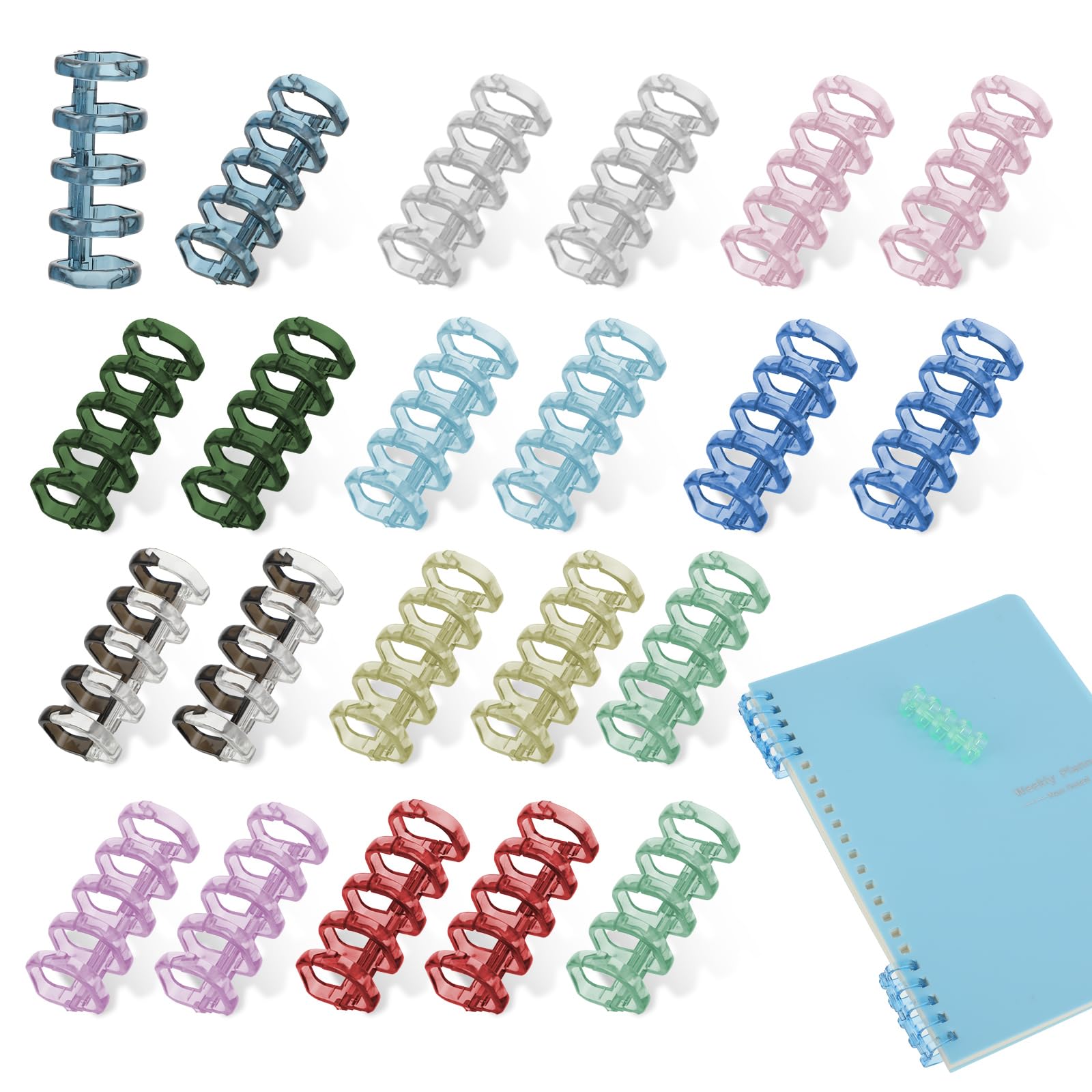 Andibro 24 Pcs 5 Ring Plastic Loose Leaf Binder Rings, Multi-Color ...