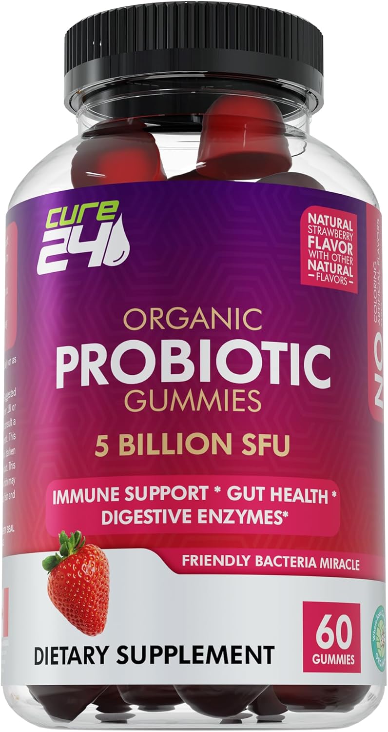 Amazon.com: Cure24 Organic probiotic Gummies 5 Billion CFUs, Max ...