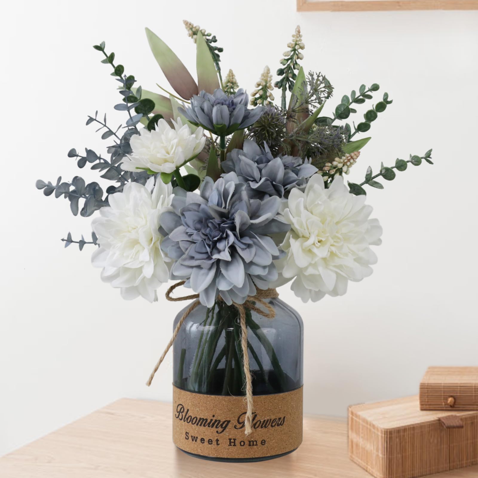Amazon.com: Faux Flowers with Vase,Artificial Silk Flowers in Vase ...