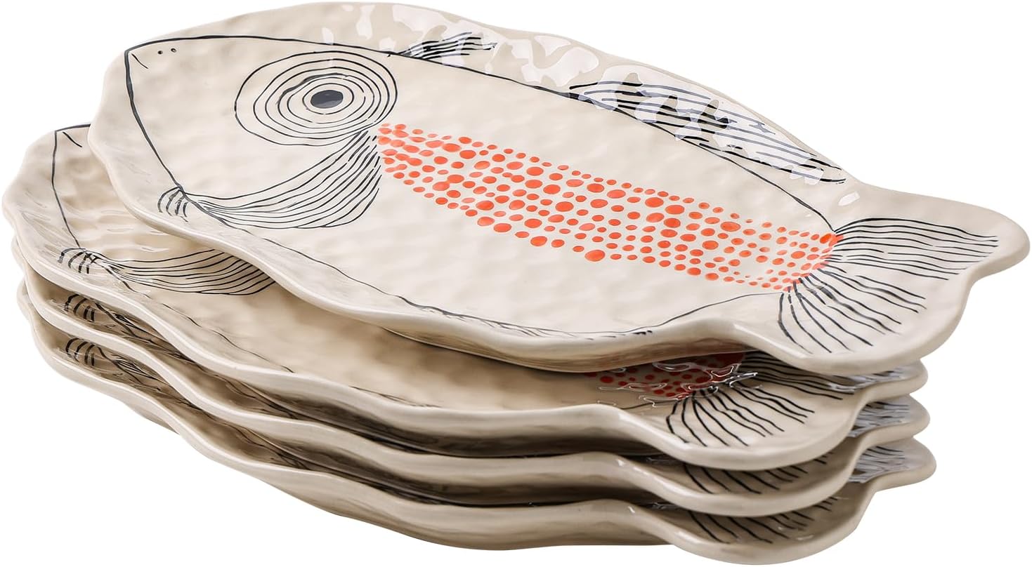 Amazon.com | Cute Ceramic Fish Platters Set of 4- 14.5-Inch Sushi ...