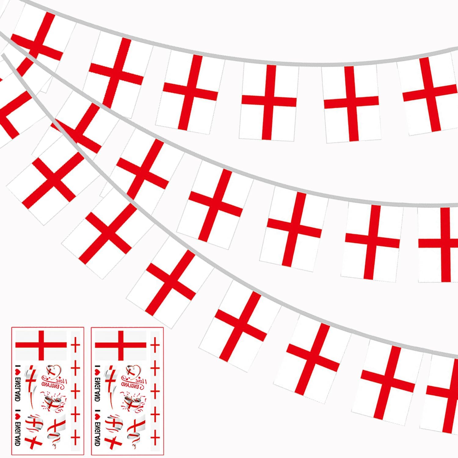 St George Bunting Flags, England St George's Cross Flag Bunting Double ...