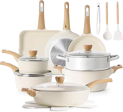Amazon.com: CAROTE 21Pcs Pots and Pans Set, Nonstick Cookware Sets, White Granite Induction ...