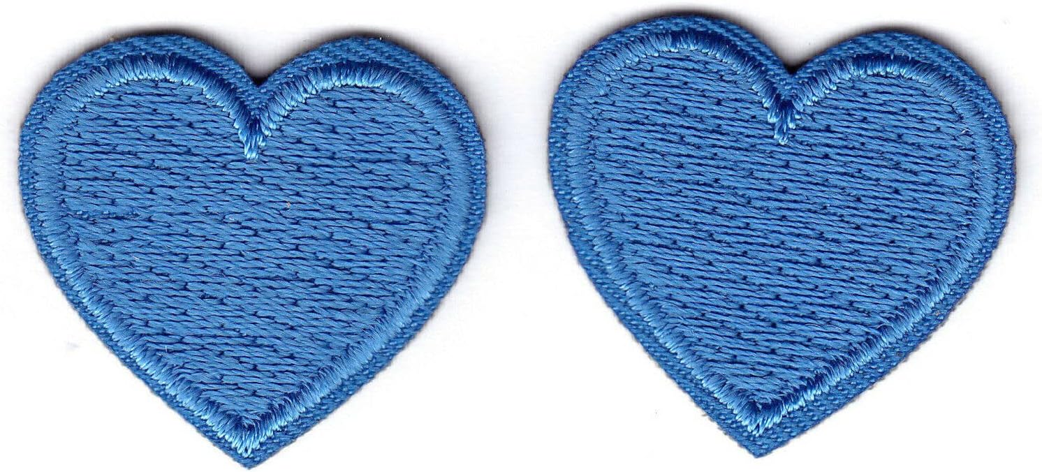 Amazon.com: BLUE HEARTS (1") Set of 2 Iron On Patch Heart Miniatures ...