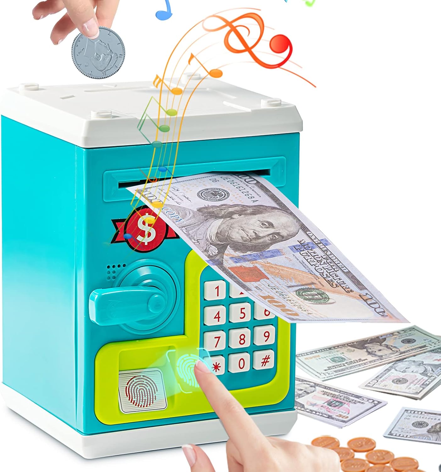 Amazon.com : KidEwan ATM Piggy Bank for Real Money, Fingerprint ATM ...