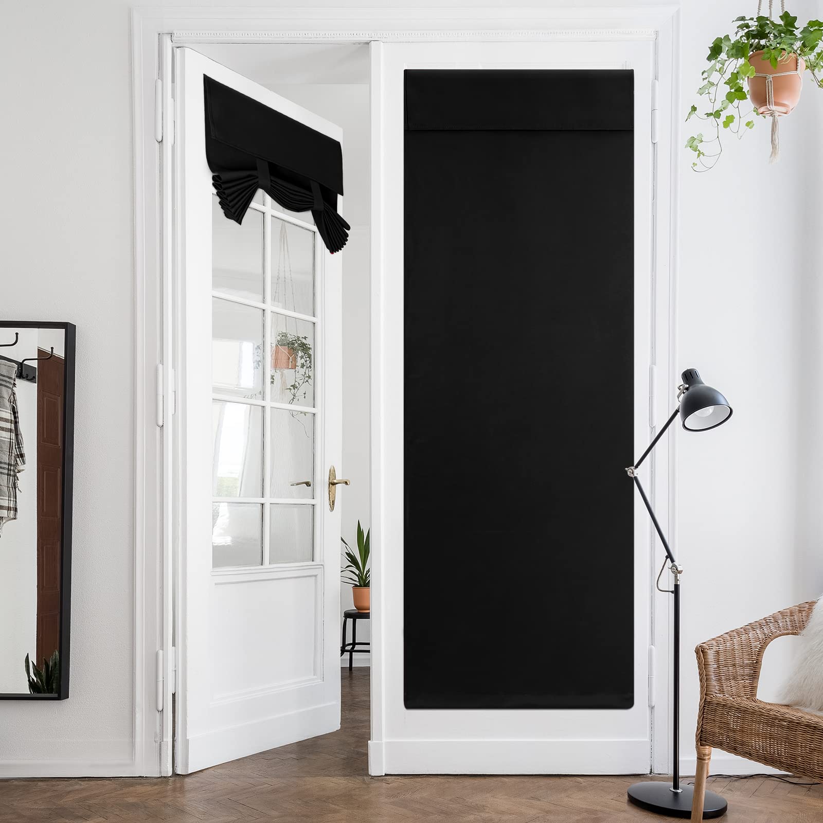 Amazon.com: HOMEIDEAS Black French Door Curtains, Privacy Blackout Door ...