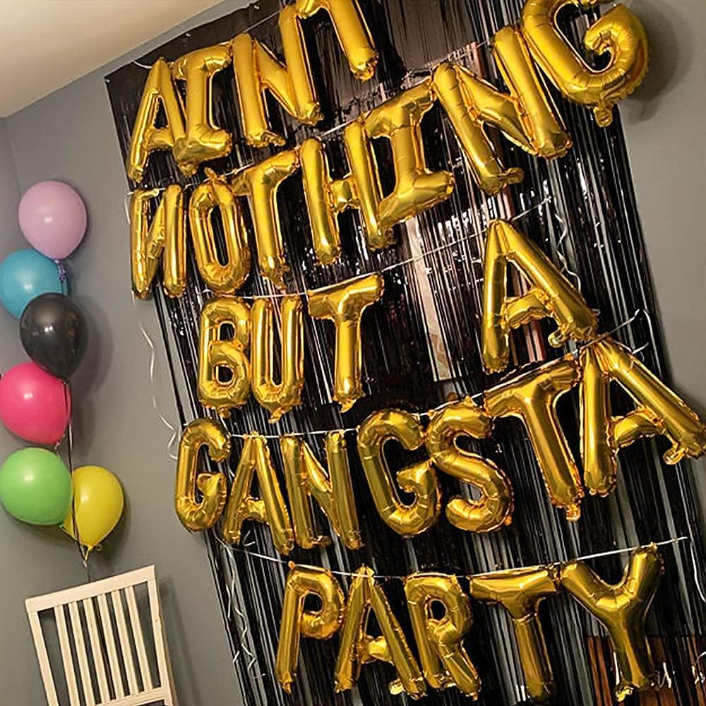 Buy 18“Gold Aint Nothing But a Gangsta Party Letter Balloon Banner 90s ...