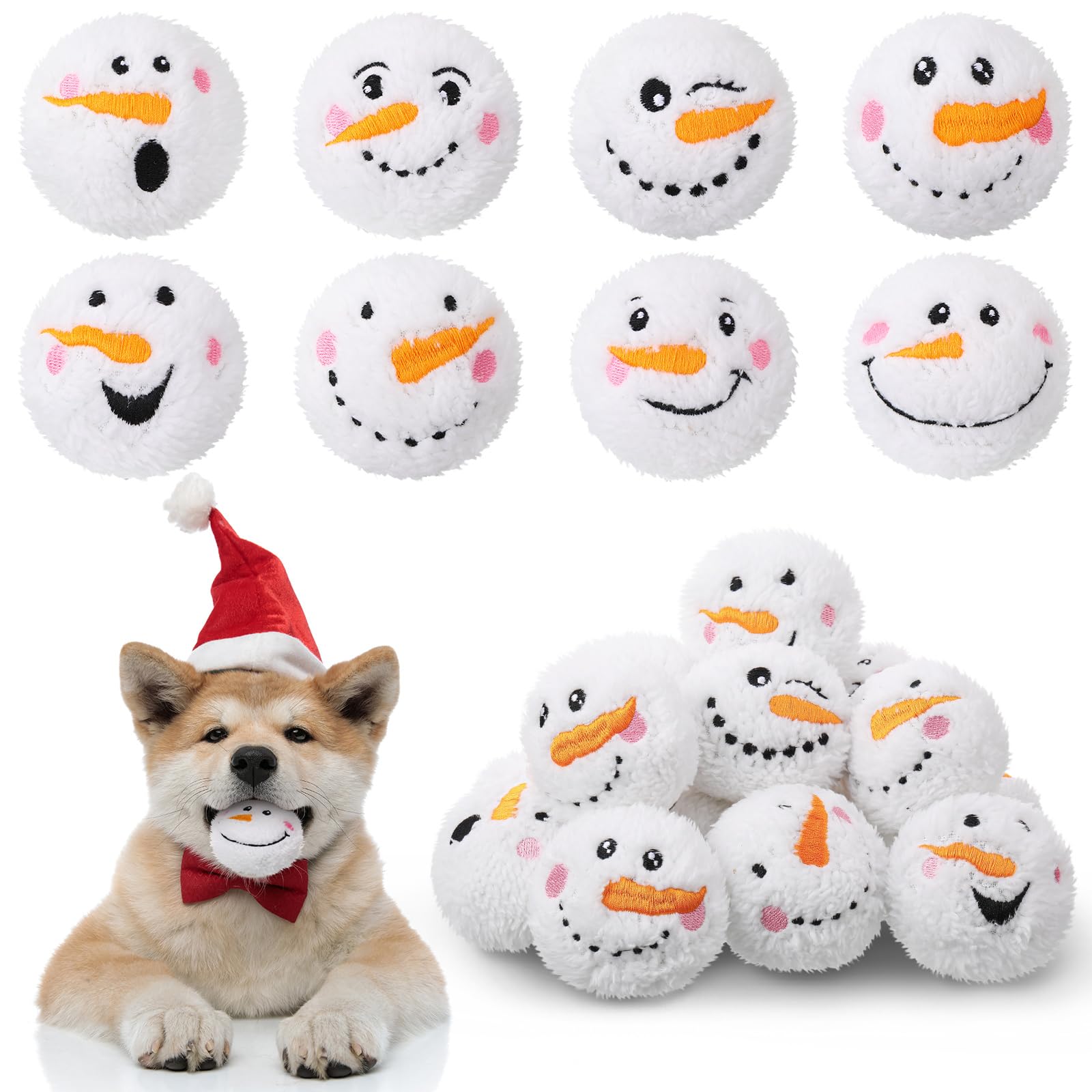 Pet Supplies : Syhood 16 Pcs Christmas PET Snowball Fun Set Plush ...