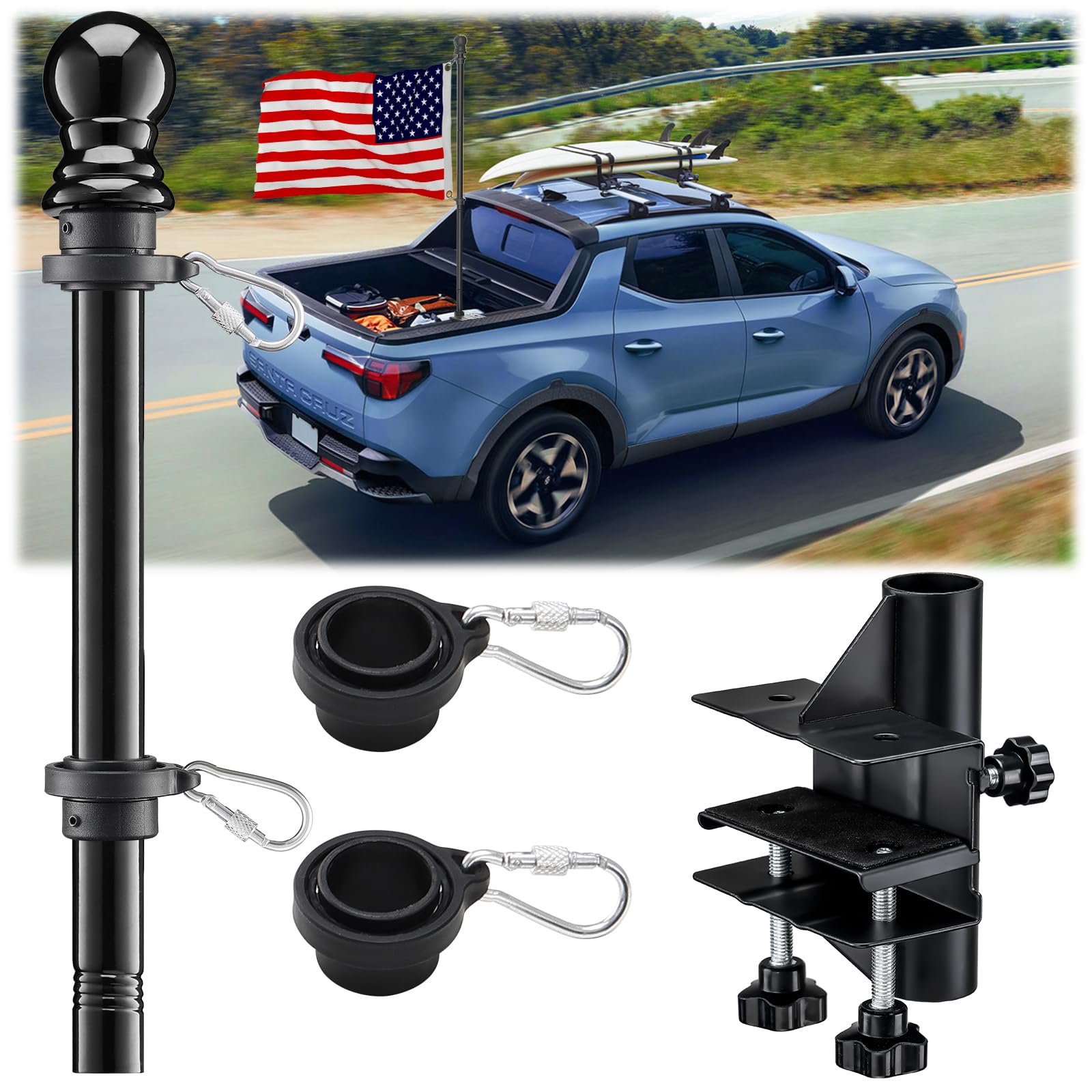 Amazon.com : Truck Flag Pole with Mount for Truck Bed, Tangle Free ...