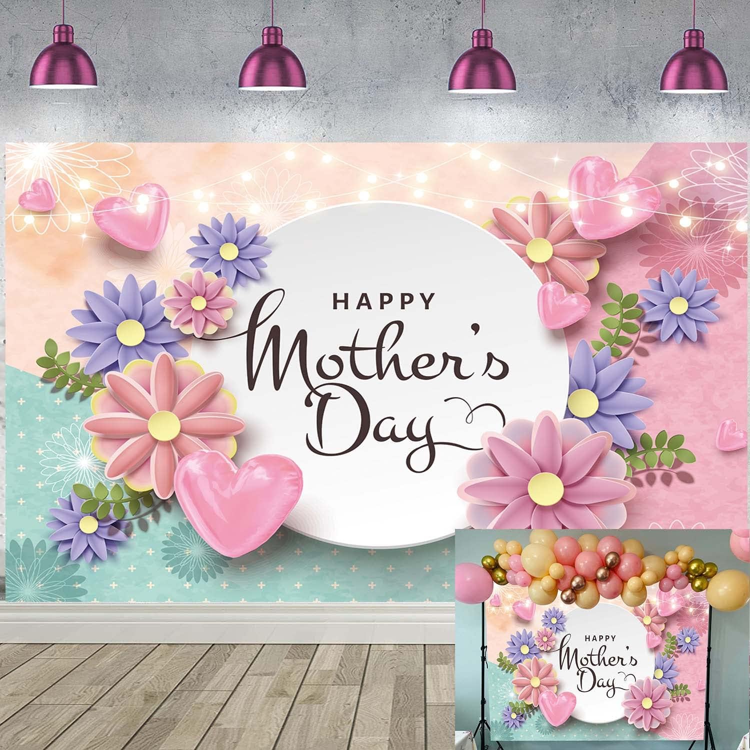 Amazon.com : Happy Mother's Day Backdrop I Love Mom Pink Sweet Love ...