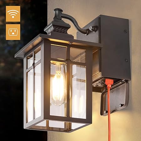 Woolmug 2 Pack Dusk to Dawn Porch Lights with Outlet,Waterproof Outdoor Light with Plug Outlets ...