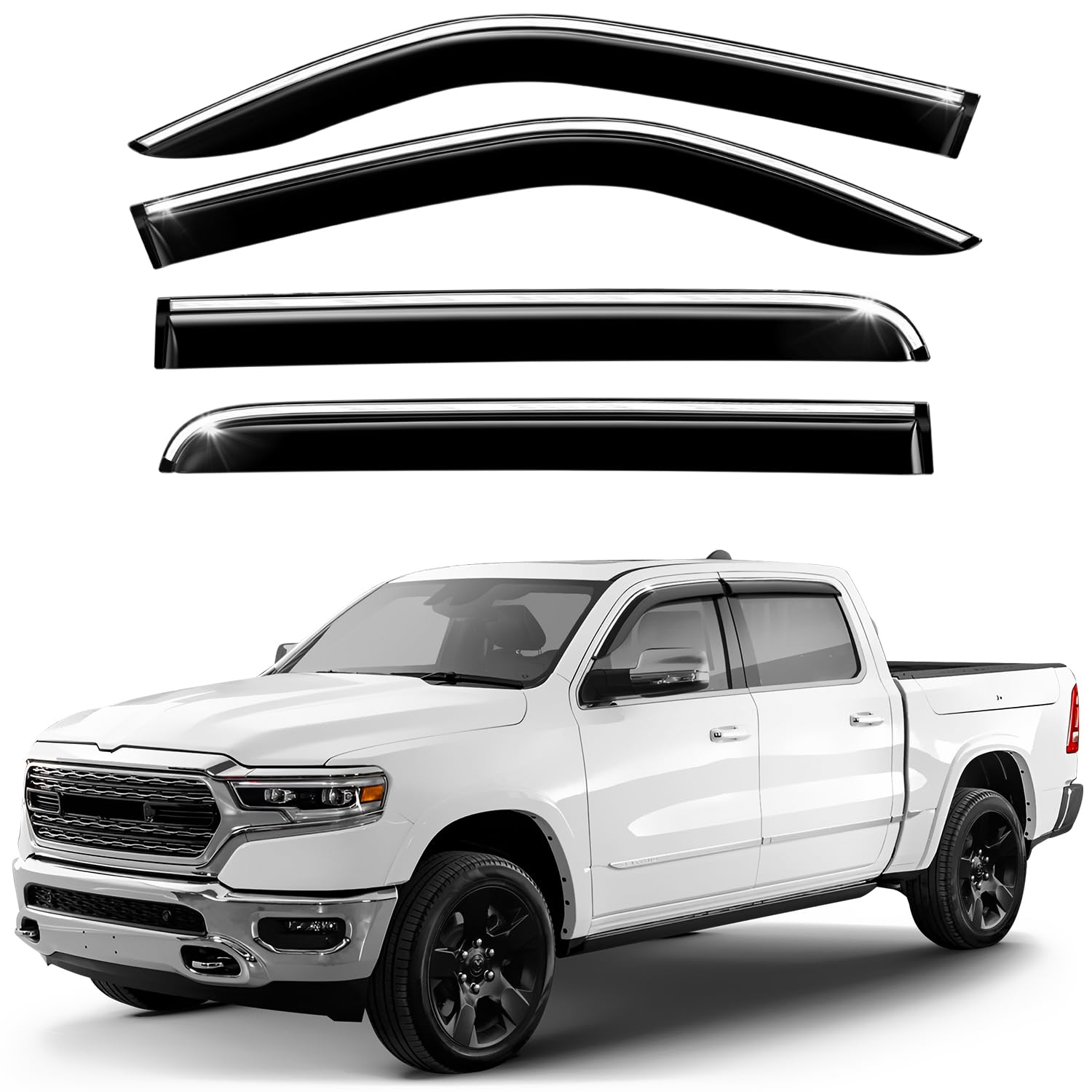 Snapklik.com : Window Deflectors Chrome Trim Tape-On Side Window Vent ...