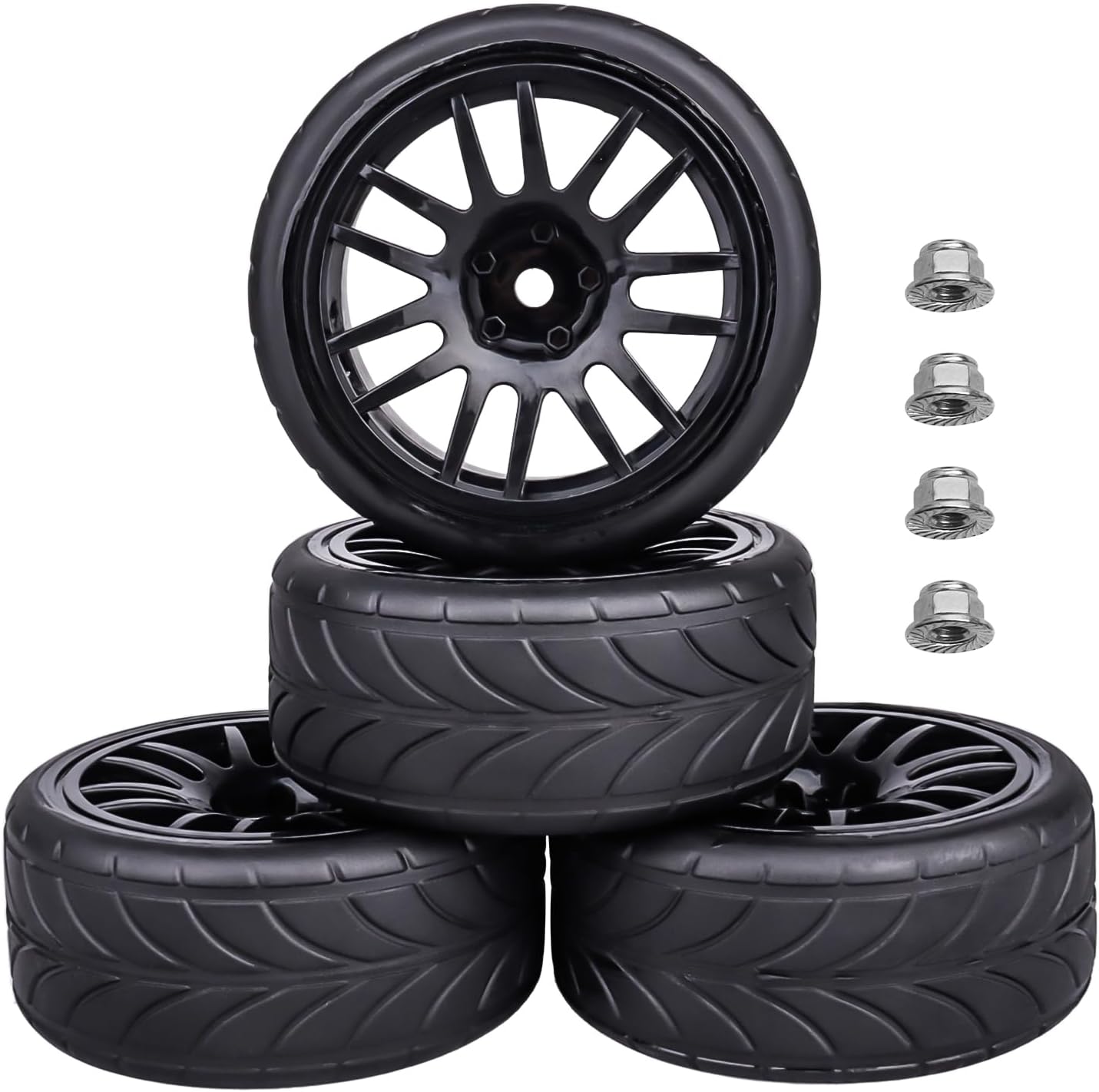 Amazon.com: FriHobby Preglued 1/10 RC Touring Wheels Tires Set 12mm Hex ...
