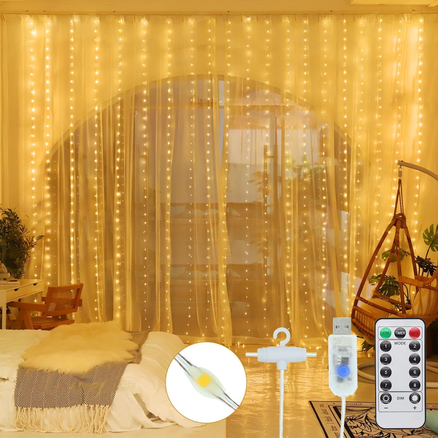 Gesto 8 Modes Curtain Strip Lights - 300 LEDs 10 Fairy Light for ...