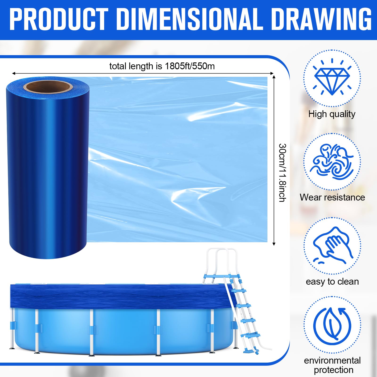 1805 ft Winter Cover Seal for Above Ground Pools Blue Windproof ...