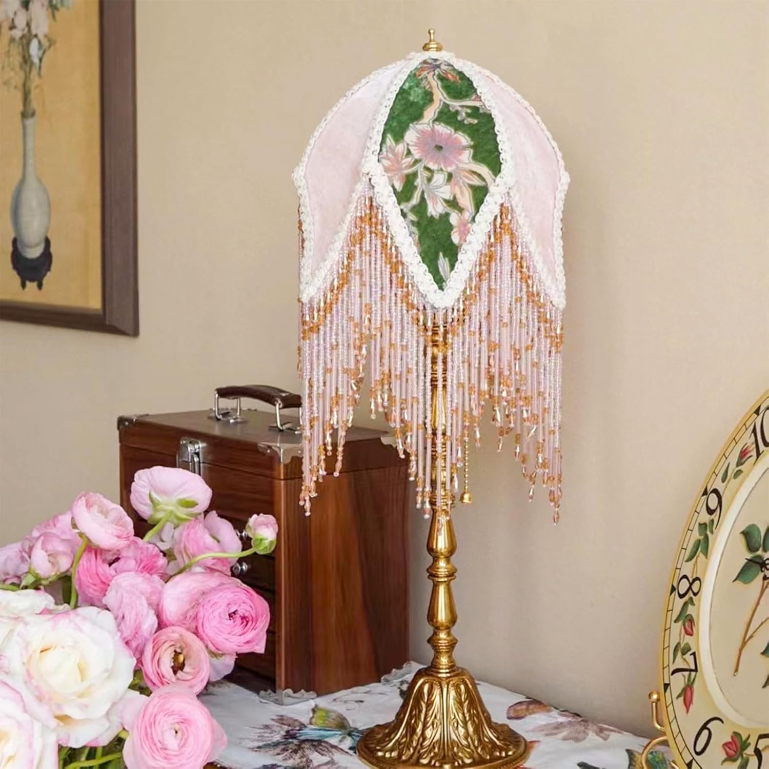 XB'ANG Bead Tassel Lampshades Scalloped Lamp Shade Cover Pink Victorian ...