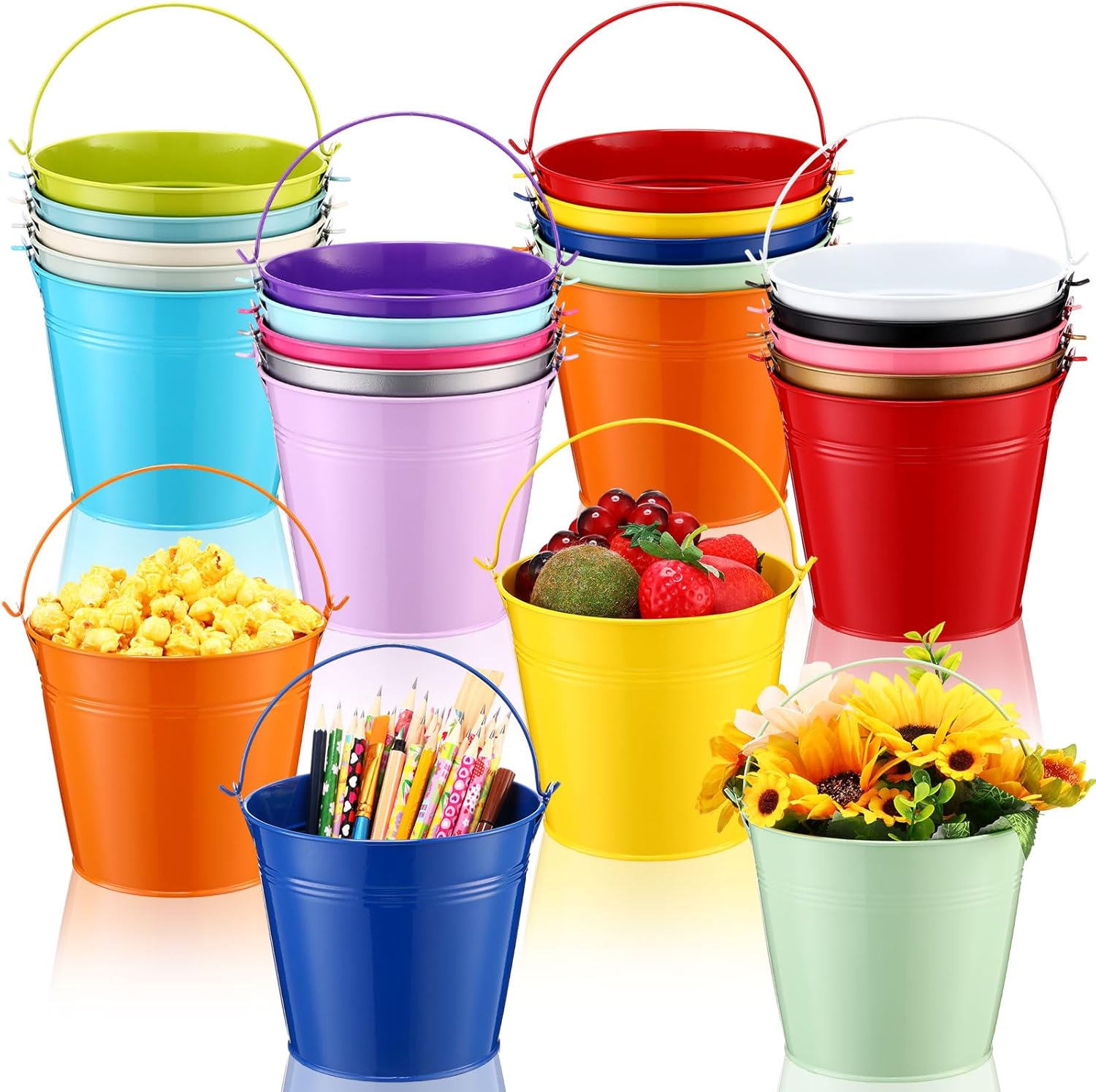 Amazon.com: Bokon 24 Pack Colored Metal Small Bucket with Handle 6 x 4. ...