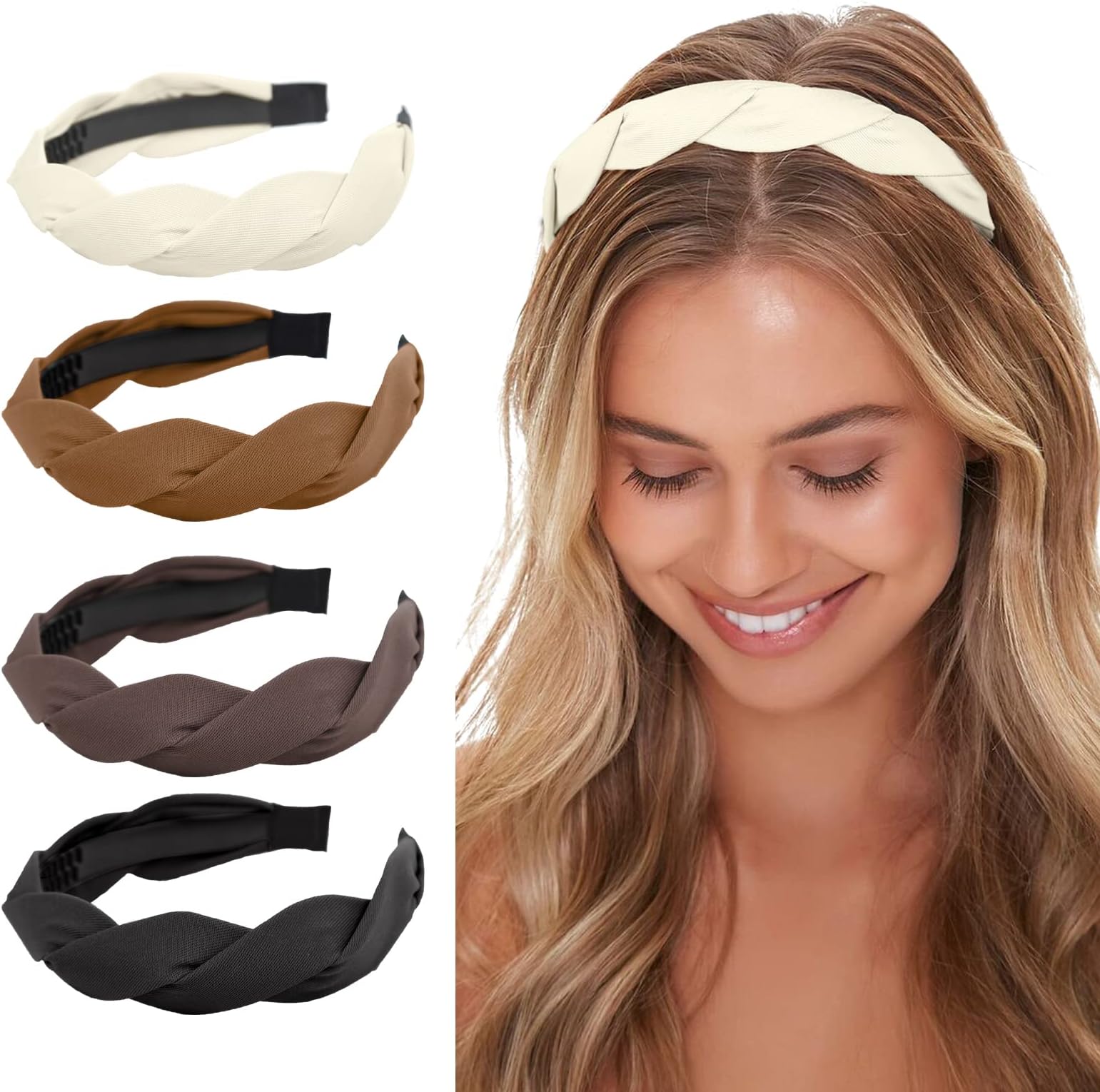 Amazon.com : Glamlily 4 Pack Velvet Braided Headbands for Women, Wide ...