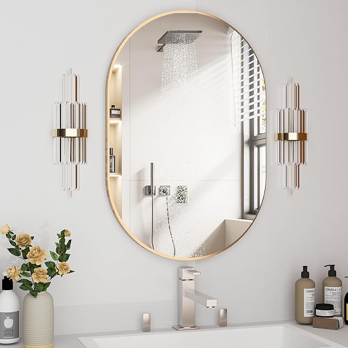 NEUWEABY Oval Bathroom Mirror Capsule Wall Vanity Mirror, 20" x30 ...