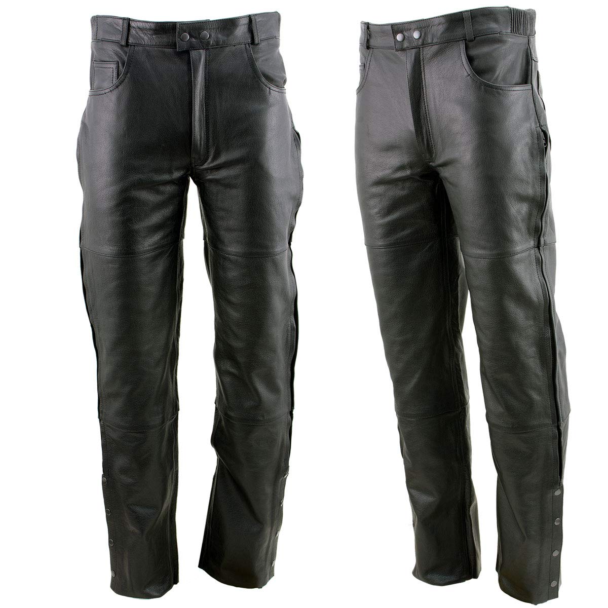 Xelement B7470 Men's Black Premium Leather Motorcycle Over Pants with ...