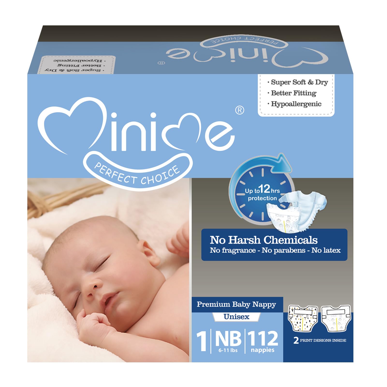 Amazon.com: Minime Baby Diapers - Size 1, Newborn (6-11 lbs), 112 Count ...