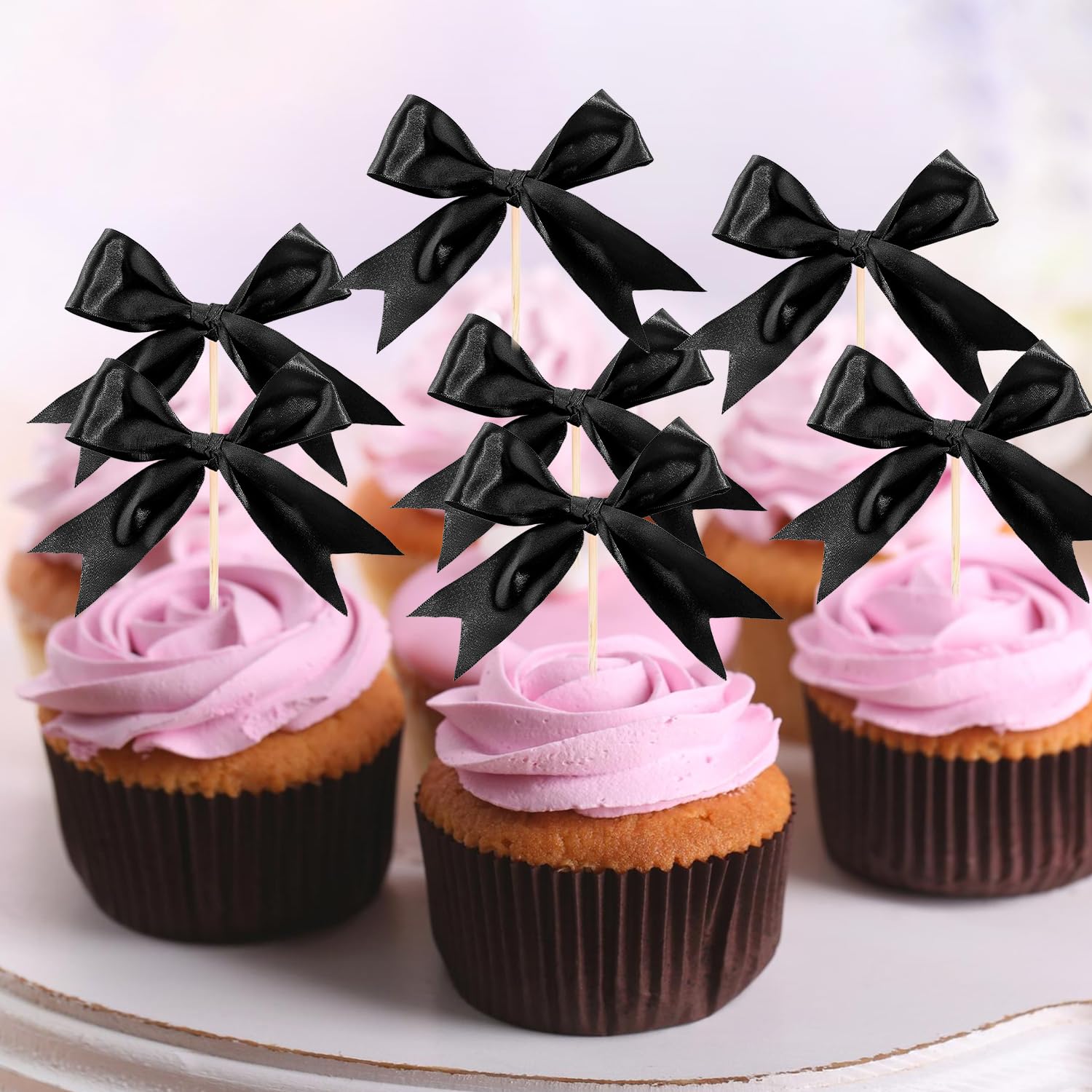 Amazon.com: 24 PCS Black Bow Cupcake Toppers, Black Ribbon Bow Cake ...