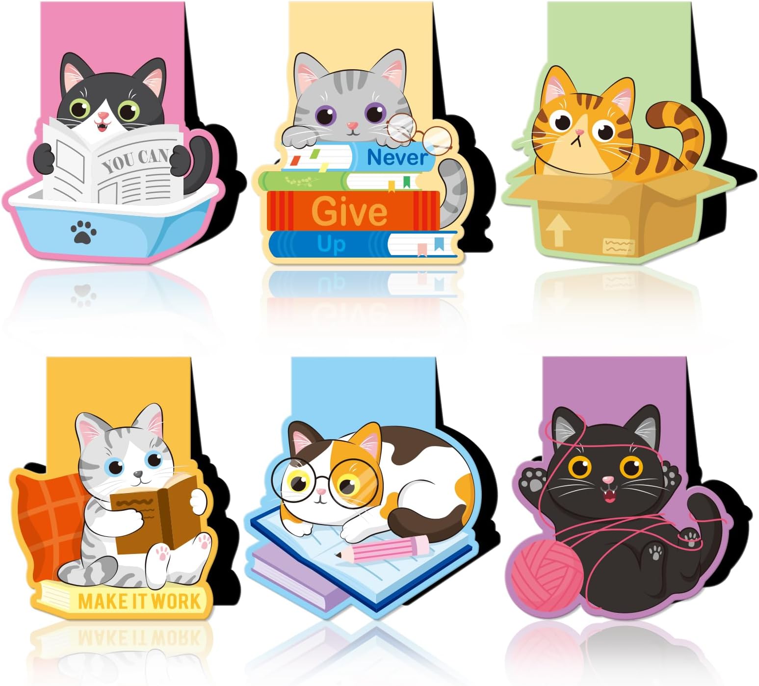 JSRQT 6 Pack Magnetic Bookmark Cute Cats Book Marks Page Markers Book ...