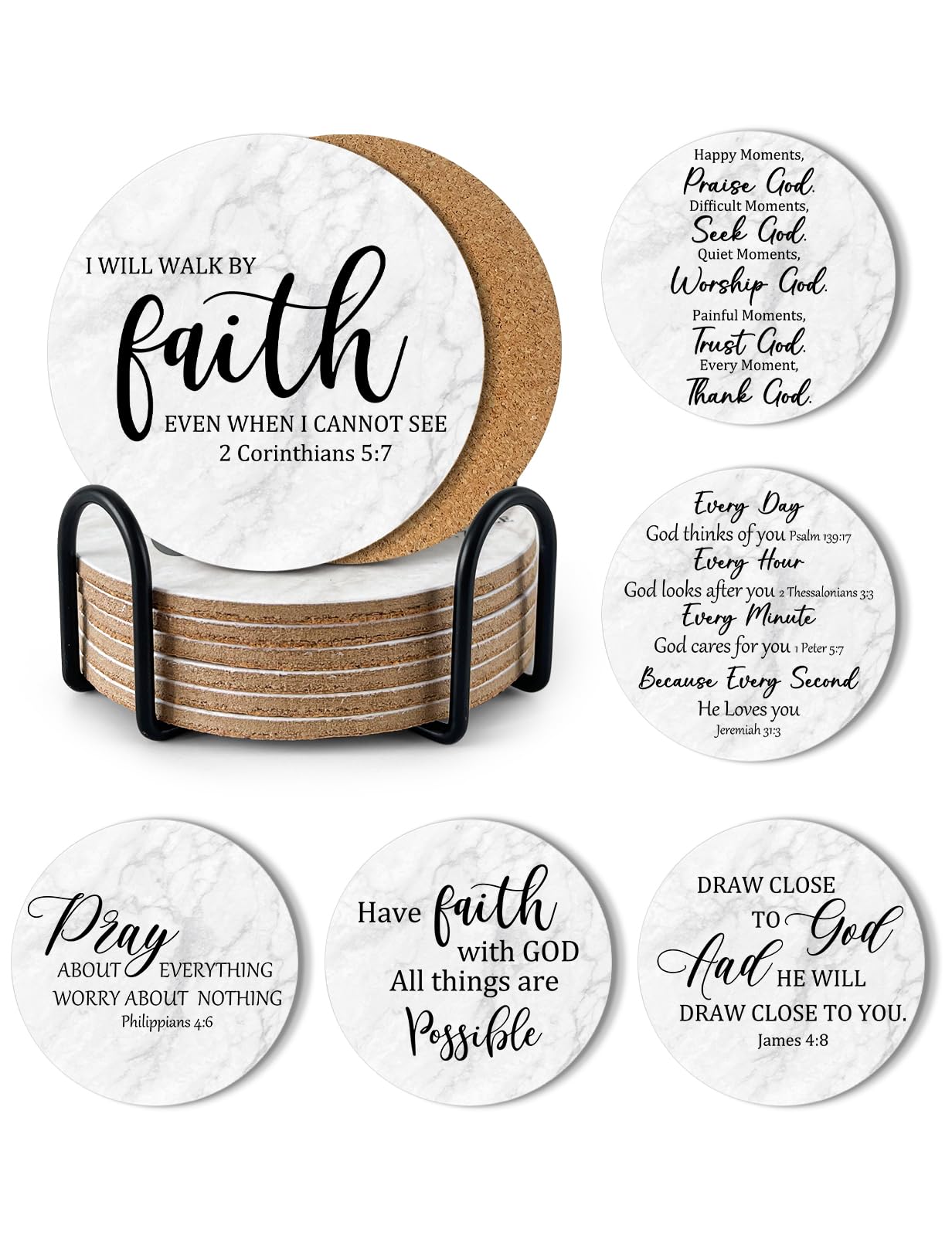 Amazon.com: PWHINGN Christian Coasters for Drinks with Bible Verses ...