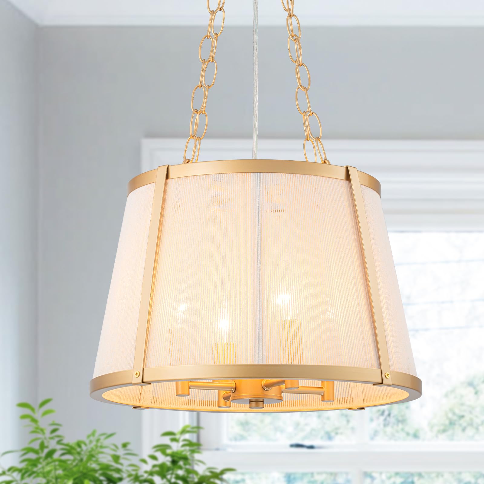 Zyzwmb Gold Drum Chandelier, 15.35” Modern Dining Room Light Fixture, 4 ...