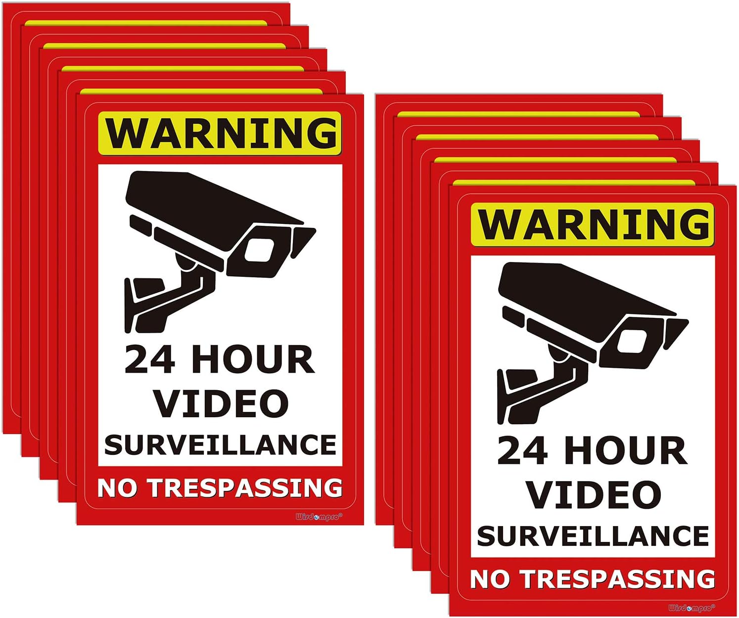 10 Pack 24 Hour Video Surveillance Sign, Wisdompro No Trespassing ...