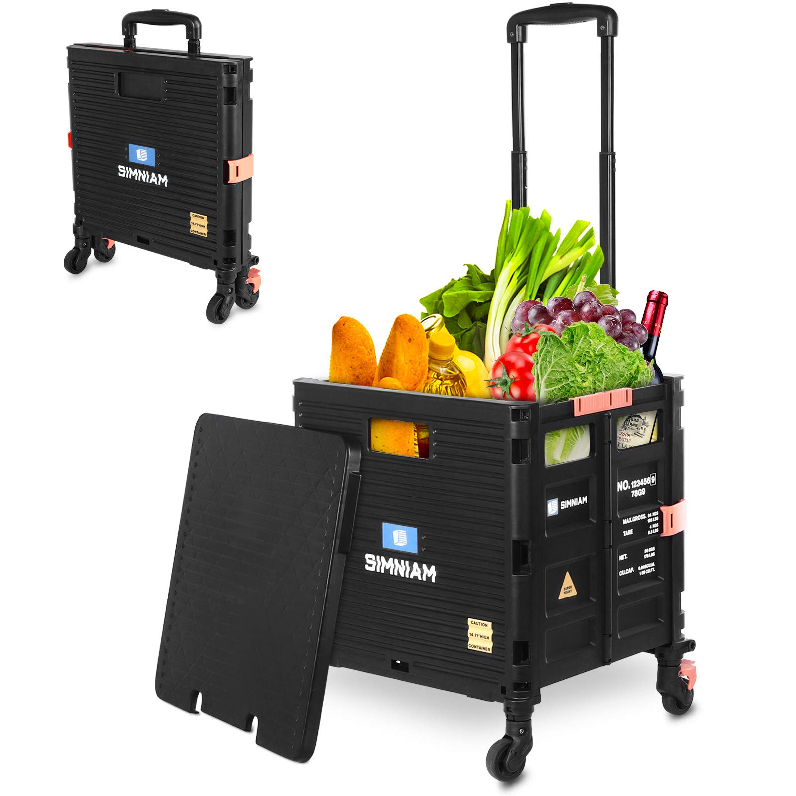 Buy SIMNIAM Collapsible Utility Cart, Movable Rolling Crate Handcart ...