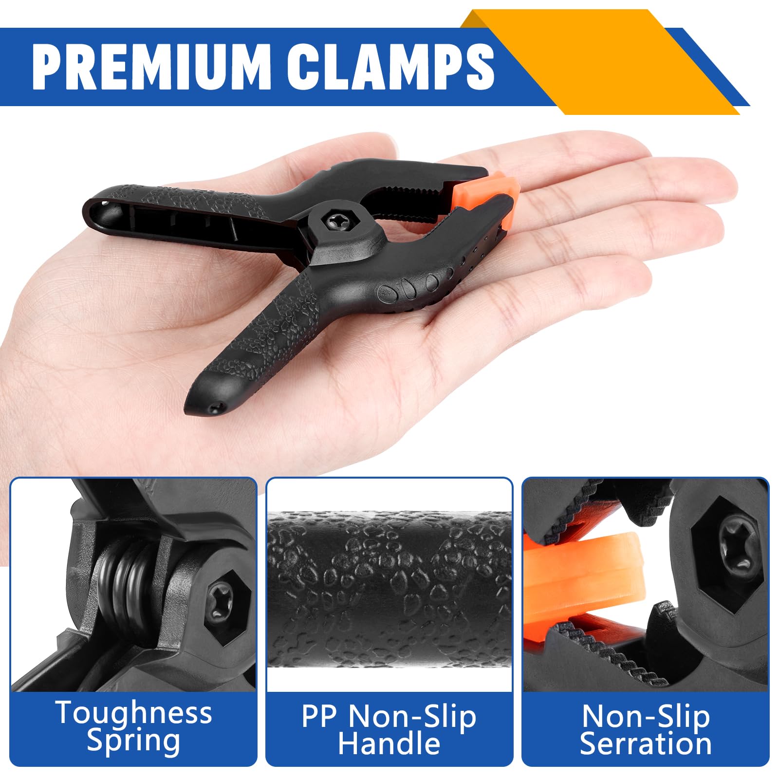 Snapklik.com : 24 Pack 3.5 Inch Plastic Spring Clamps, Black Heavy Duty ...