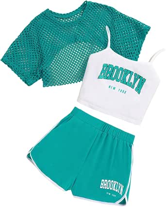 Amazon.com: RoseSeek Girl's 3 Piece Activewear Set Letter Graphic ...