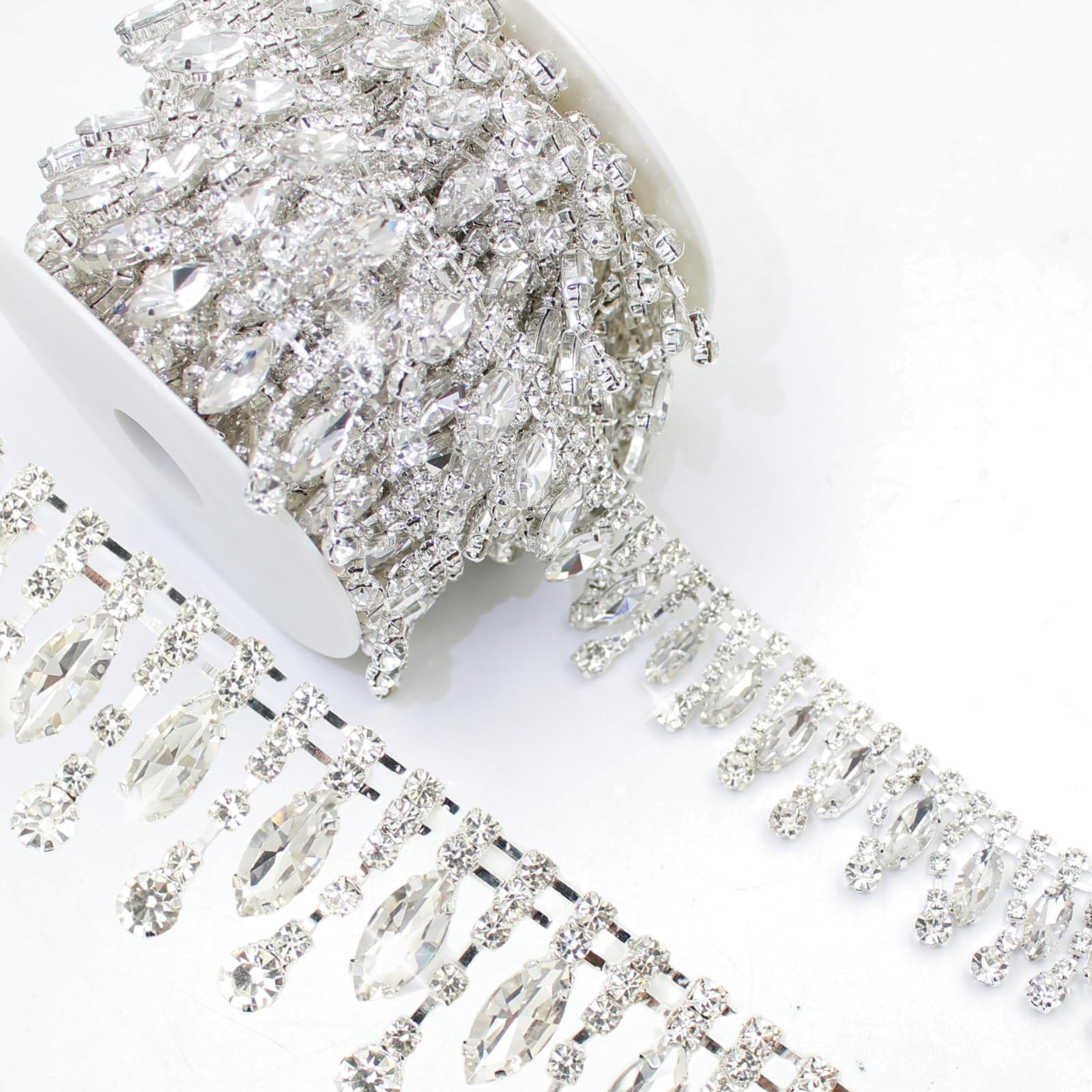 Amazon.com: PEARLY JUN 1 Yard Rhinestone Trim Chain Sliver Applique ...