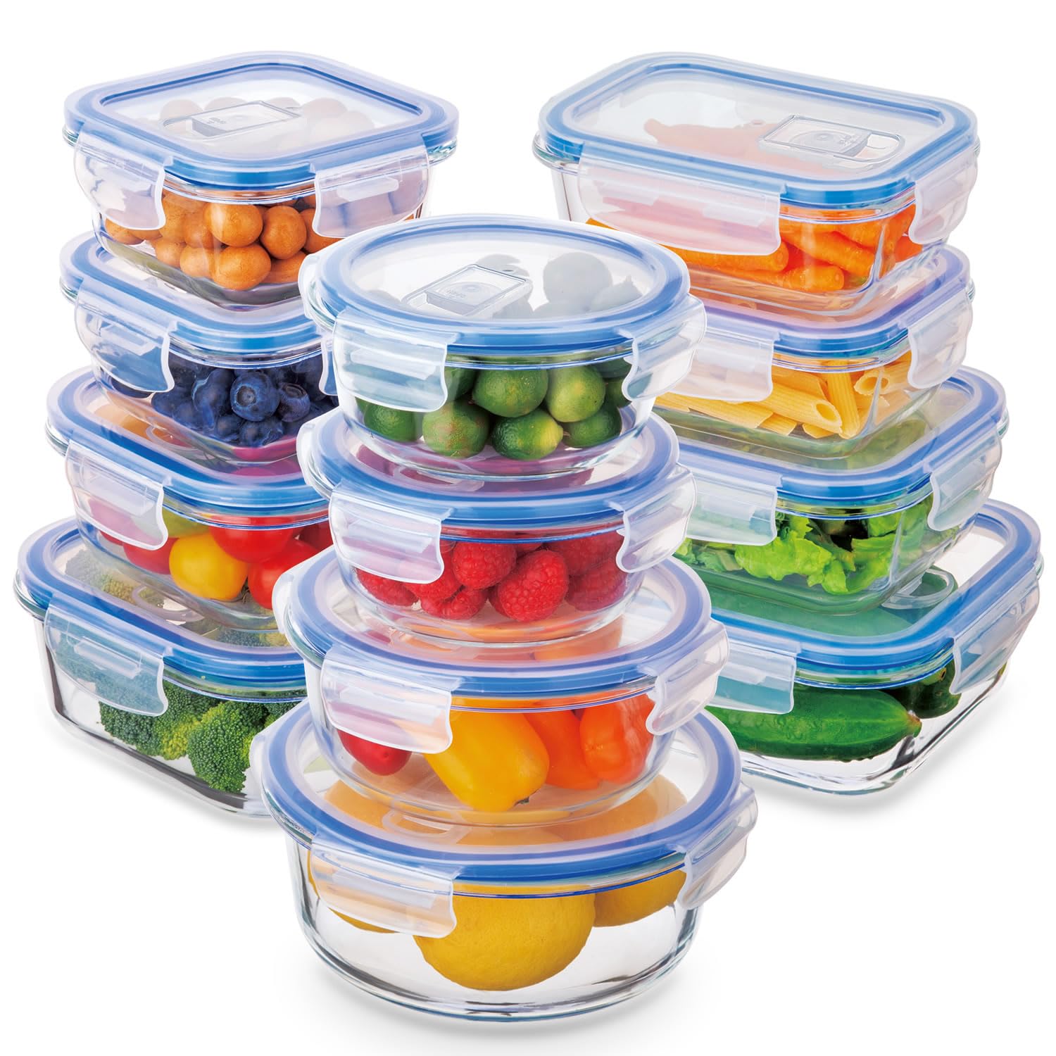 Stelive 12 Pcs Glass Food Storage Lunch Containers Airtight Lids With ...