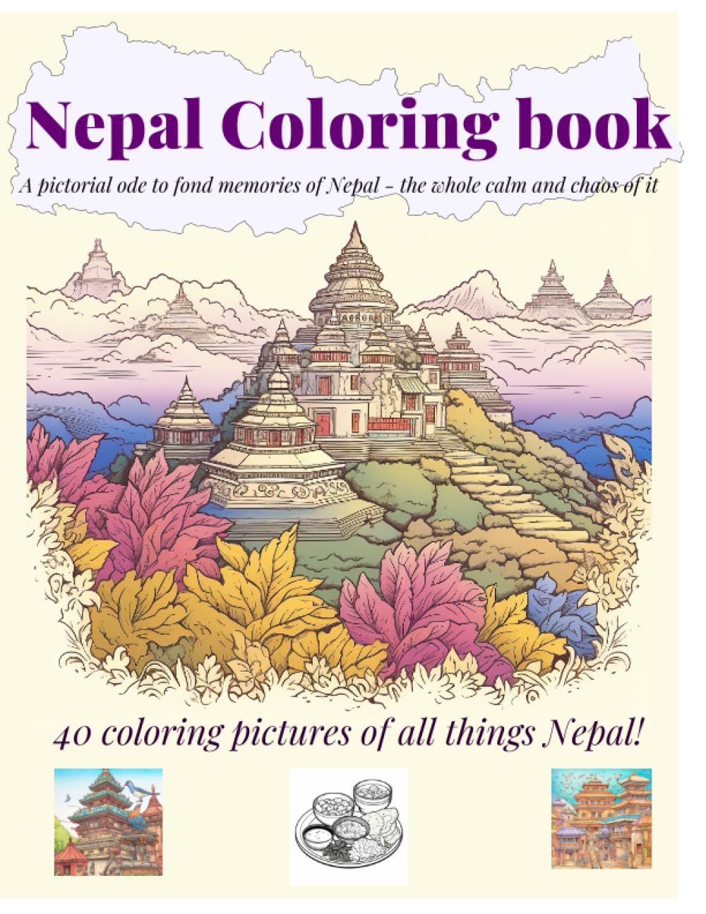 Nepal Coloring book for kids and adults with pictures of landscape ...