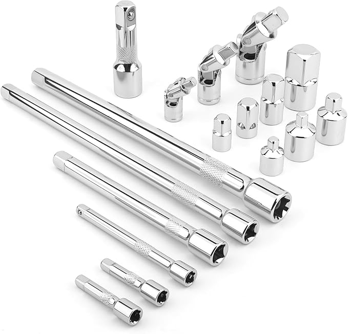 17 PCS Socket Extension Set, Ratchet Extension Bar Set 1/4", 3/8" and 1 ...