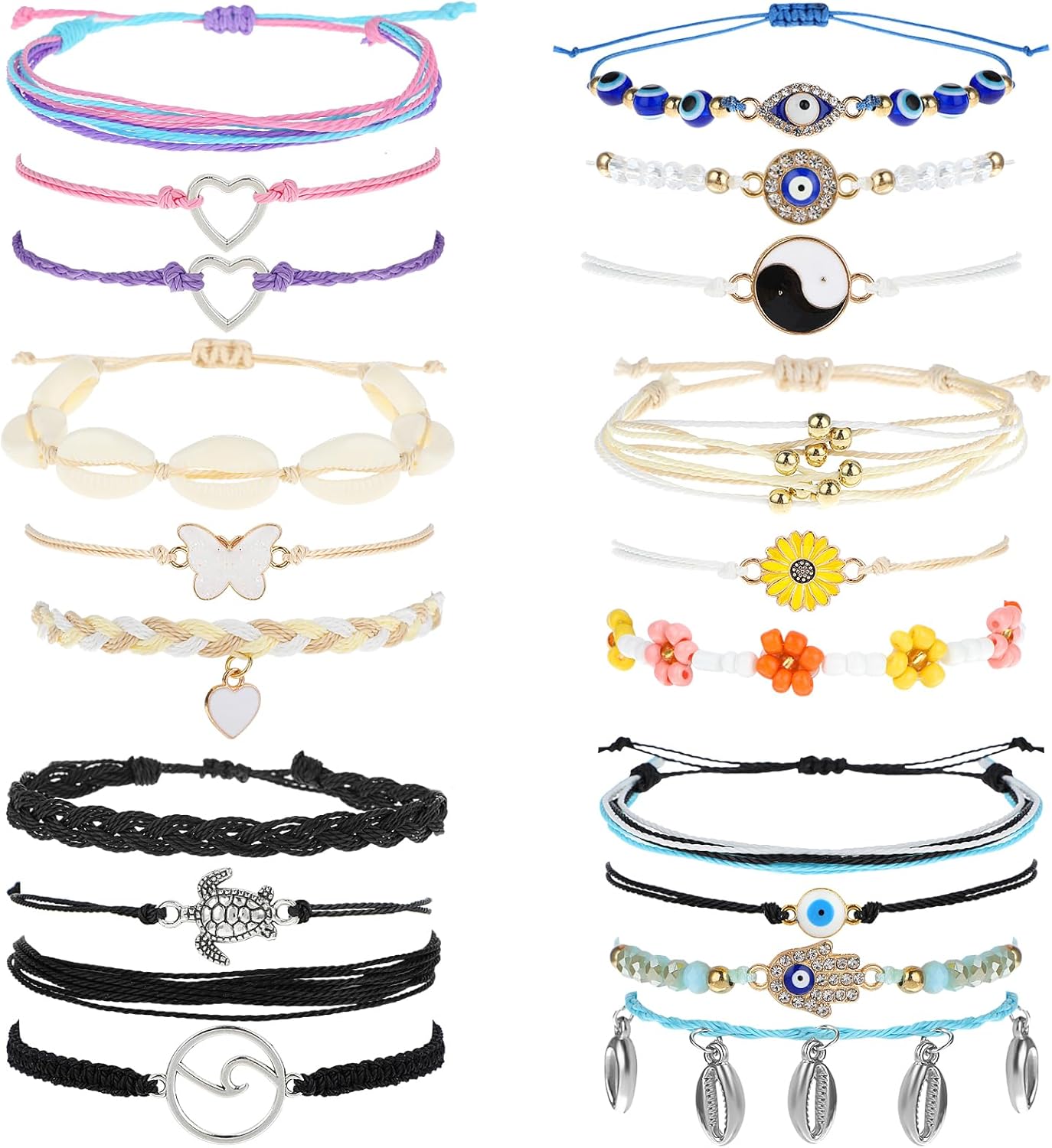 Yolev 20 Pieces Boho String Wrap Bracelets Beach Surfer Wave Bracelet ...