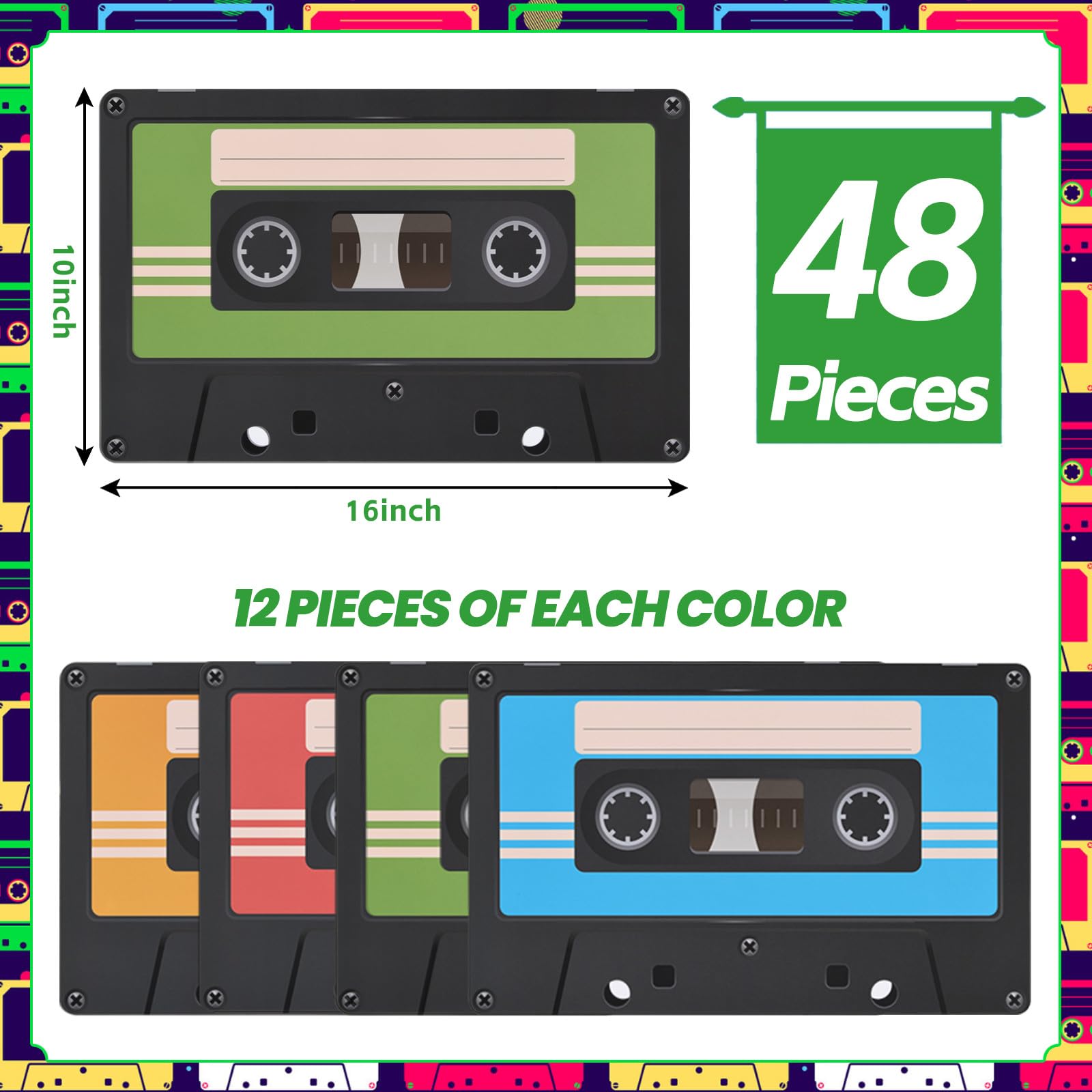 Snapklik.com : 48 Pack Cassette Paper Placemats 80s Party Decorative ...